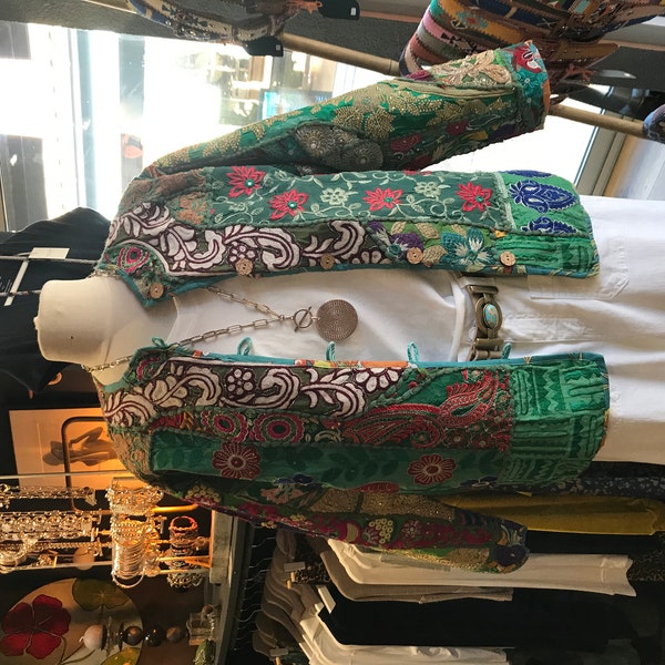 Vintage Handmade Sari Jacket, One Size Fits All, One of a Kind, Vintage ...