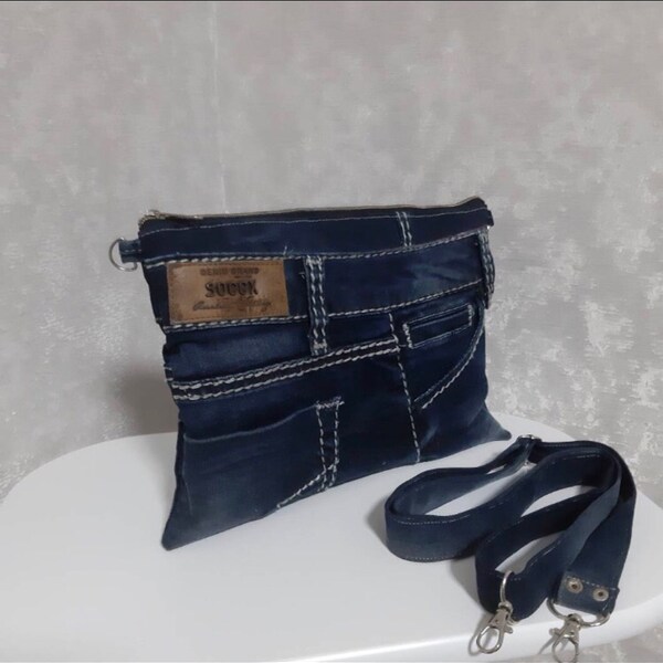 Denim Clutch Bag, Casual Jeans Wristlet Clutch, Small Purse of Shabby ...