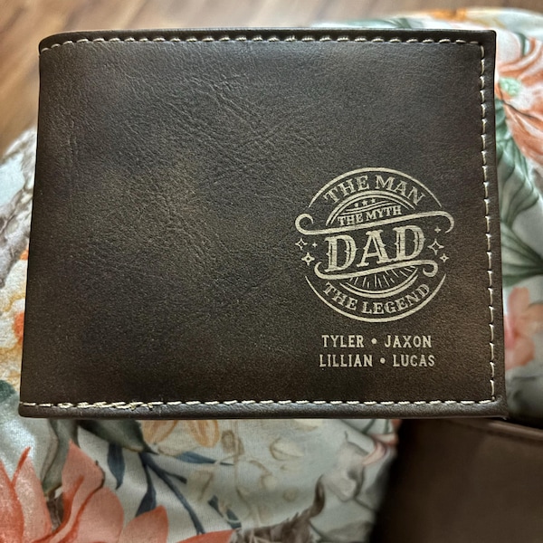 Engraved Leather Wallet for Dad Gifts From Kids, Custom Dad Wallet ...