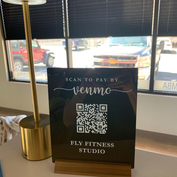 QR Code Scan to Pay W/ Wood Stand - Scannable Acrylic Sign to Pay Venmo ...