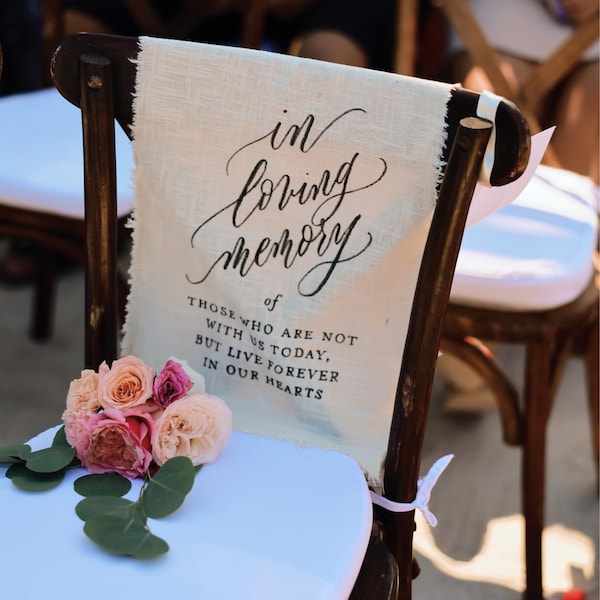 Memorial Chair Sign: Handwritten Calligraphy, Handmade Keepsake Linen ...