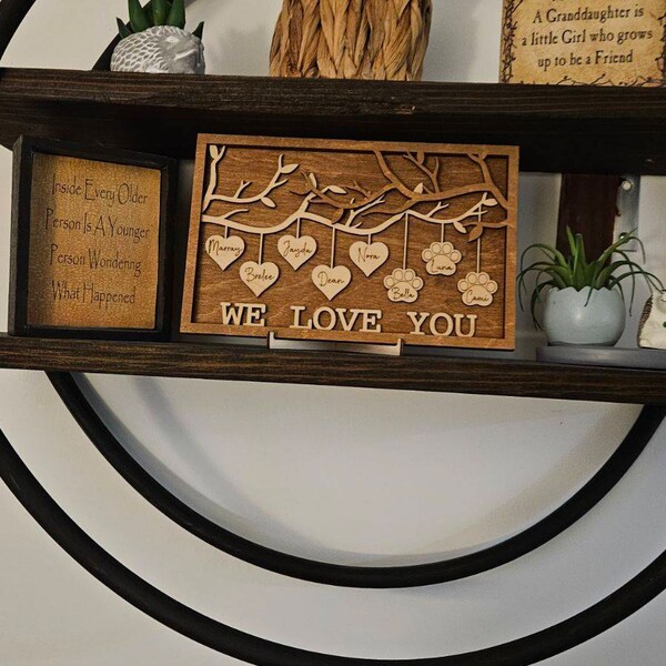 Family Tree Hanging Heart 3D Wall Hanging Decoration or Gift With Stand ...