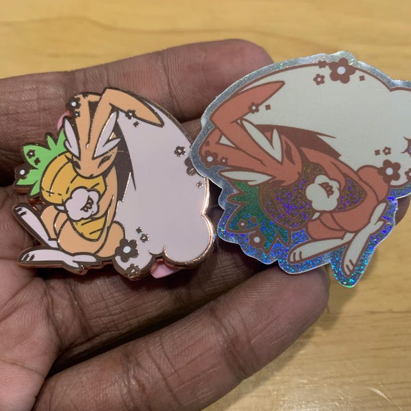 Lopunny With Plushie Carrot Pokemon Hard Enamel Pin | 1.75" Rose Gold ...