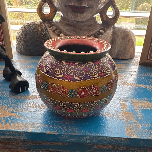 Vintage Style Hand Painted Planter | Turquoise - Etsy