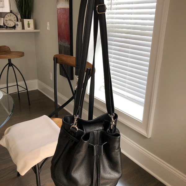 Mini Convertible Black Leather Bucket Bag Crossbody and Backpack - Etsy