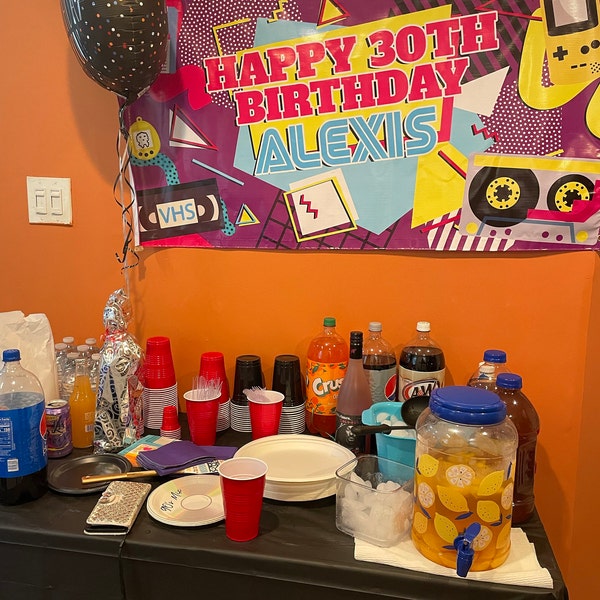 Super 90s Retro Party Banner Printed in Full Color, Personalized ...