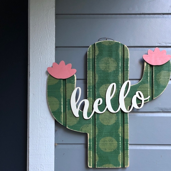 Cactus Door Hanger, Front Door Decor, Hello Door Sign, Southwest Decor ...