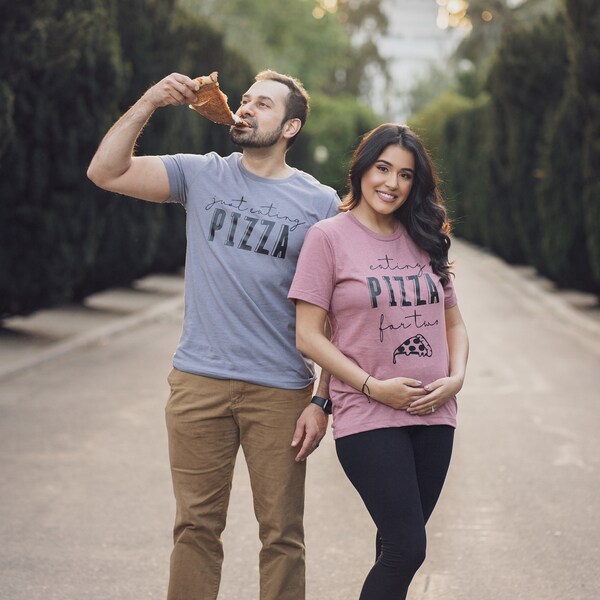 Eating Pizza for Two Shirt, New Mom and Dad Pregnancy Announcement ...