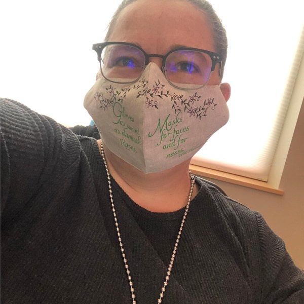 Literary Face Mask - Shakespeare - Floral - 100% Premium Cotton With ...