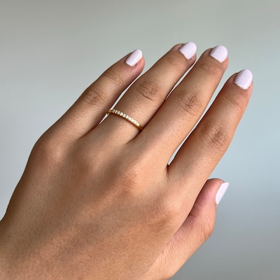 Simple CZ Band, Dainty Stacking Ring, Gold Minimalist Ring, CZ Ring ...