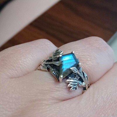 Antique Silver Branches Ring, Blue Topaz Ring, Celestial Ring, 18k Gold Vermeil Ring, Birthstone ...