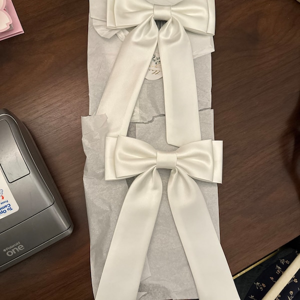 Ivory Satin Sturdy Bow White Double Bow With Tail Slim Double Bow for ...