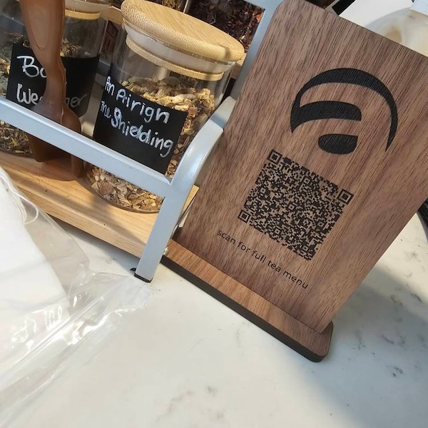 QR Code Sign for Business | Wooden QR Code Table Sign | Logo QR Sign ...