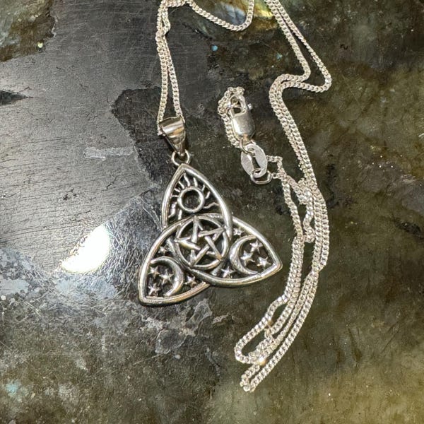 Celtic Trinity Knot Necklace With Pentagram Center, Crescent Moon, Sun ...