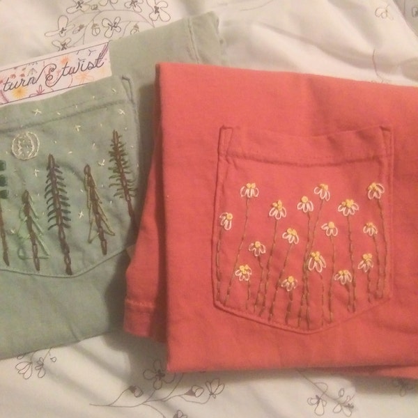 Spruce Trees Hand-embroidered Pocket Tee Shirt Unisex Short Sleeve - Etsy