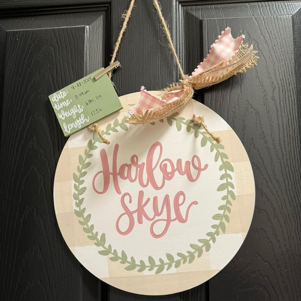 Hospital Door Hanger Girl, Nursery Name Sign Baby Girl, Birth Stats ...