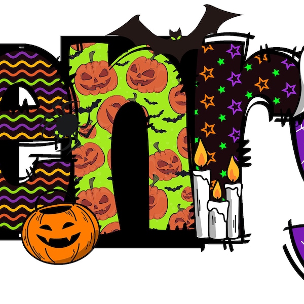 Halloween Doodle Letters With Clip Art PNG Files, Make Your Own Name ...