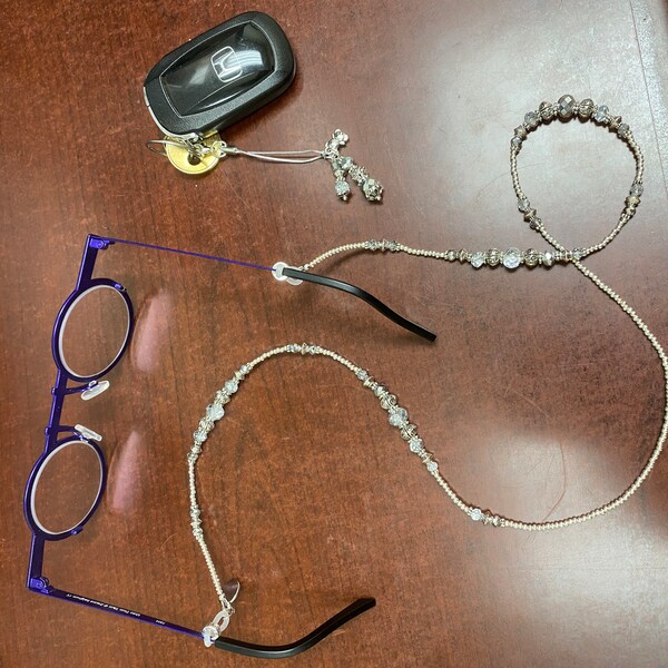Eyeglass Chain, Silver on Silver, Luxury Glasses Chain, Beaded Glasses ...