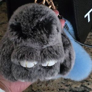 Real Rabbit Fur Pompom Keychain-furry Rabbit W/ Dotted Bow-bag ...
