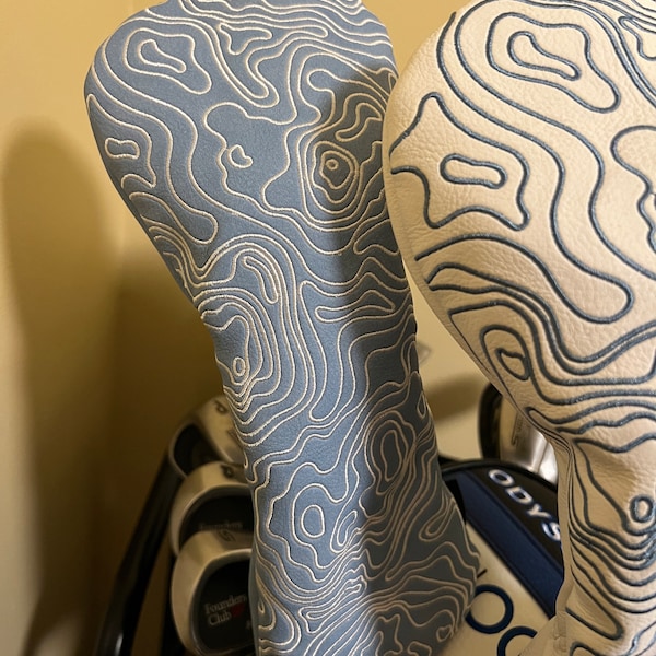 Embroidered Topographic Golf Club Headcover Set: Pure White Vegan ...