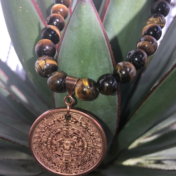 Copper Aztec Calendar Necklace - Copper Coin Necklace - Copper Aztec ...