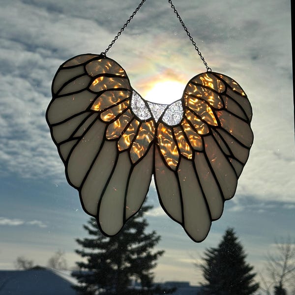 Digital Download Stained Glass Angel Wings Pattern | Festive Suncatcher ...