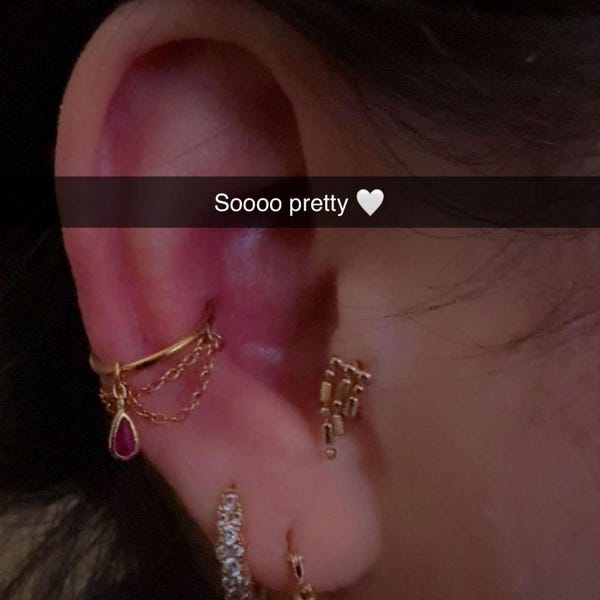 6mm-12mm, Dainty Emerald Teardrop Double Chain Helix Piercing ...