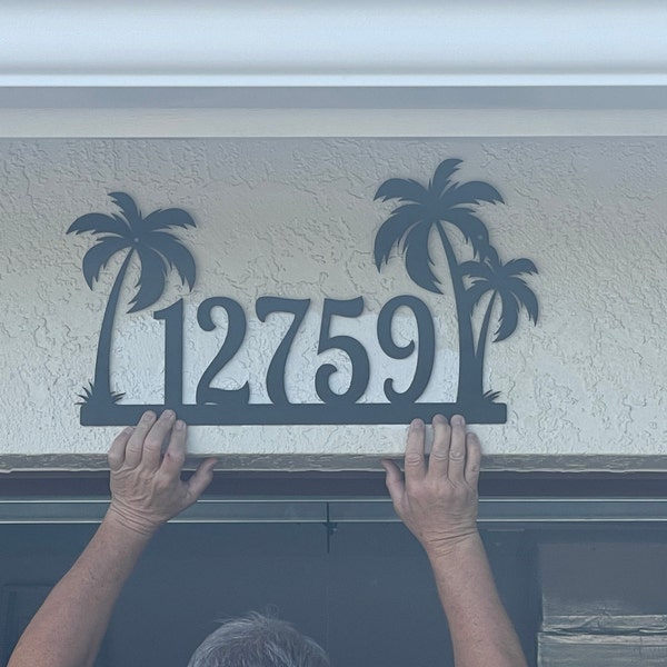 Tropical Palm Tree Metal Address Sign, Beach House Address Sign ...