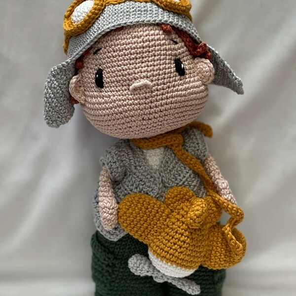 Сrochet Amigurumi Pattern Doll Pilot Aviator With Airplane PDF English ...