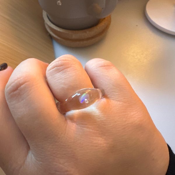 Clear Glass Ring With Opal Marble Set Down in Band a Bit Pyrex ZU Glass ...
