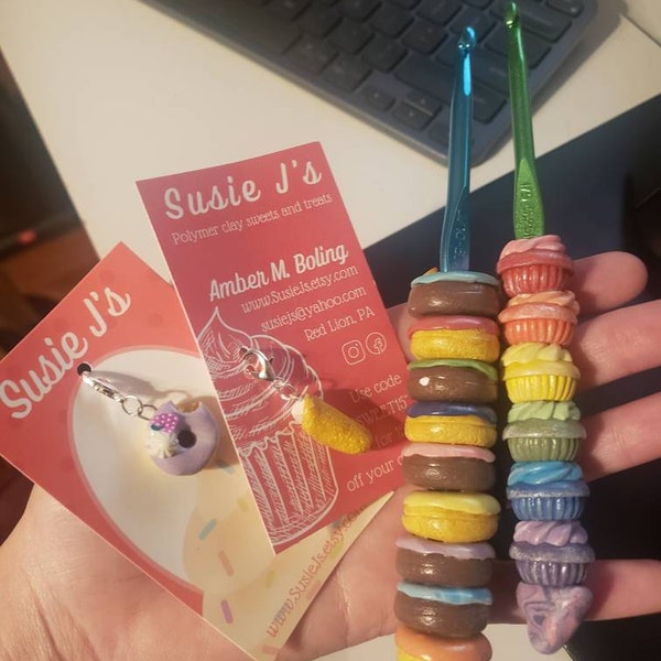 Donut Crochet Hook With Stitch Marker, Polymer Clay Crochet Hook ...