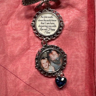 Rhinestone Pin to Attach to Bouquet, Memorial Photo Wedding Charm, Gift ...