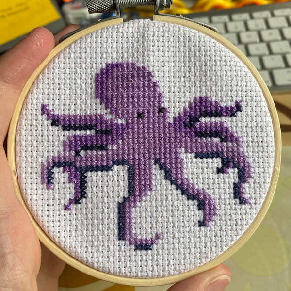 Octopus Cross Stitch Kit With Hoop - Counted Cross Stitch Kit for ...