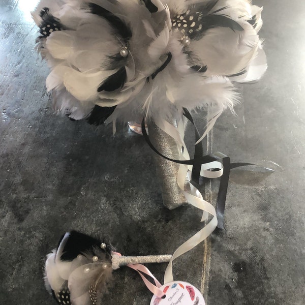 Black & White Bridal Bouquet, Gatsby Wedding, Feather Bouquet ...
