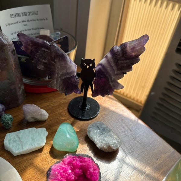 WOW XL 410g Green Blue Teal Cat Eye Selenite Crystal Butterfly Wings W ...