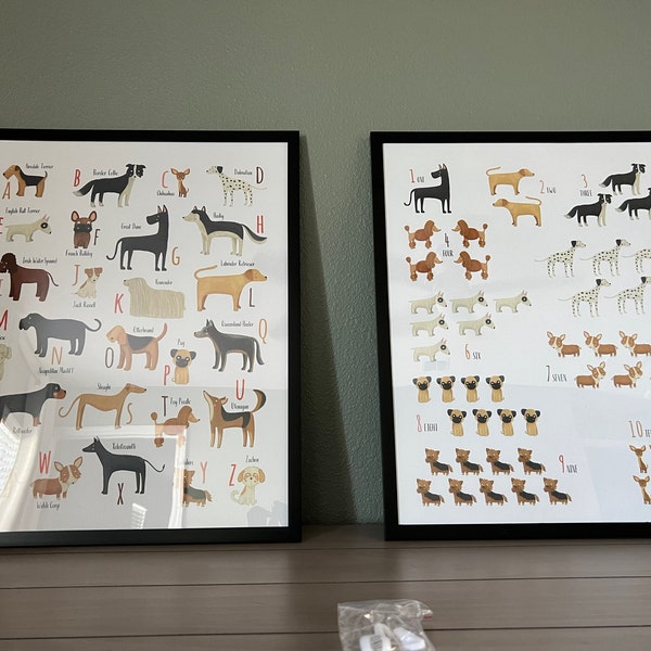 ABC and Numbers Set Dog Breeds Wall Art, Dalmatian, Border Collie, Dog ...