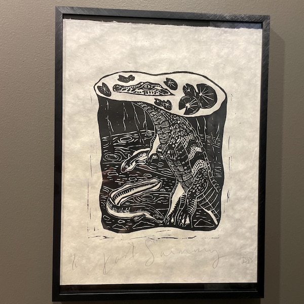 Alligator Linocut, "karst Swimming", Handmade Linocut Print - Etsy
