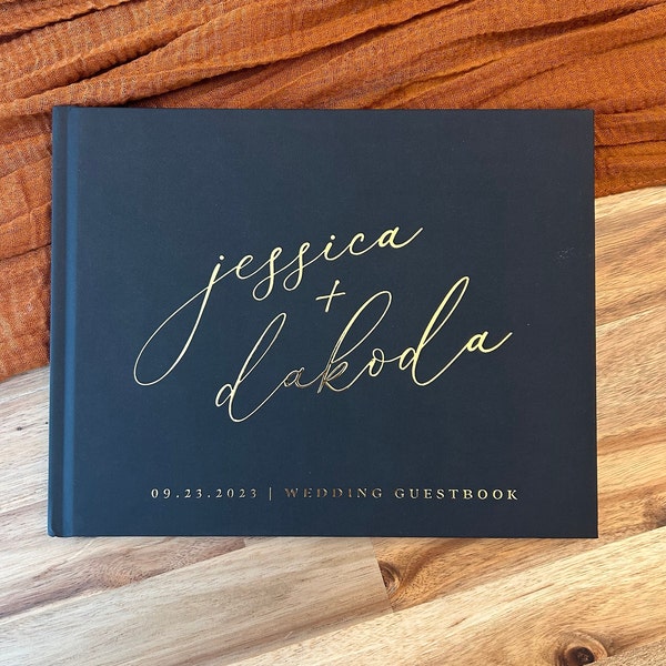 Black and Gold Wedding Guest Book, Wedding Sign In, Photo Album ...