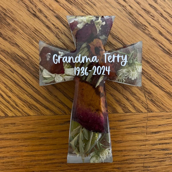 Funeral Flower Keepsake, Memorial Standing Petals Display, Cross ...