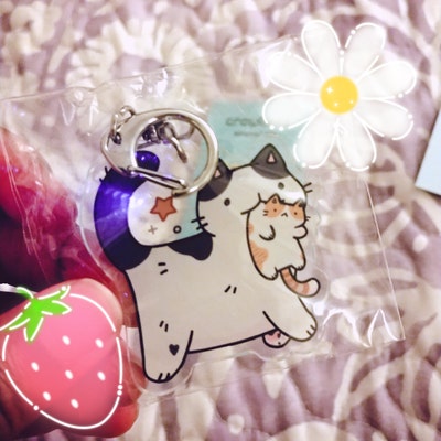 Mom Cat With Kitten Keychain Cute Kitty Cat Keyring Double - Etsy