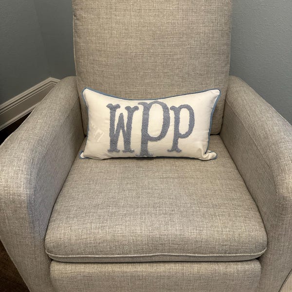 Monogram Embroidered Pillow, Initial Punch Needle Pillow, Custom Lumbar ...