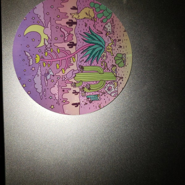 Dreamy Desertscape, Desert Nightlife Holographic Sticker, Metallic ...