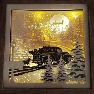 Merry Christmas Shadow Box/lightbox Snow Santa's Cabin | Etsy Canada