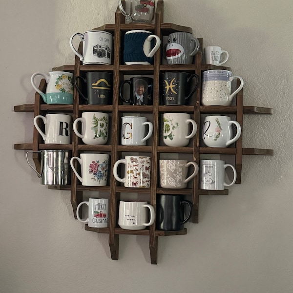 Rustic Wood Coffee Mug Rack: Wall Mounted Tea Cup Display Shelf - Etsy