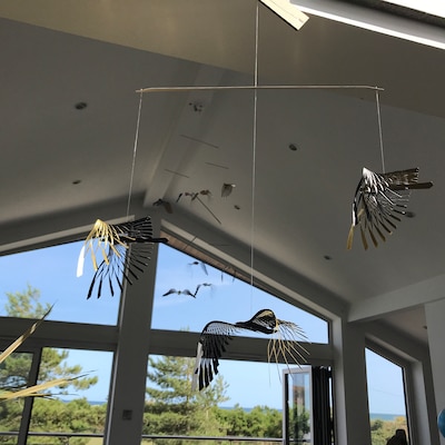 Large Bird Kinetic Sculpture, Golden Bird Hanging Metal Art, Brass Bird ...