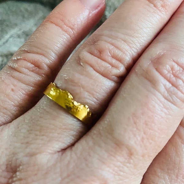Organic Gold Rings for Women, Unique Ring Gold Hammered Ring ...