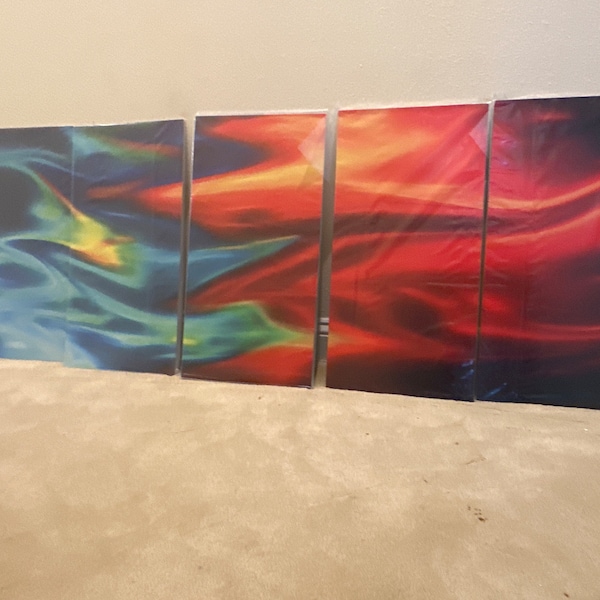 Large Abstract Metal Wall Art Decor Fire and Ice Blue and Red - Etsy