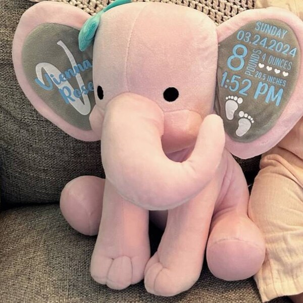 Personalized Elephant, Stuffed Animal Gift, Baby Shower Gift, Newborn ...
