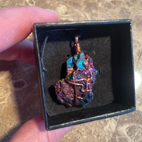 Chalcopyrite (peacock Ore)/ Bornite Raw Stone Wire Wrapped Pendant With ...