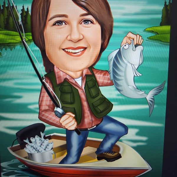 Custom Fisherman Cartoon Portrait, Gift for Fisher, Fisherman ...